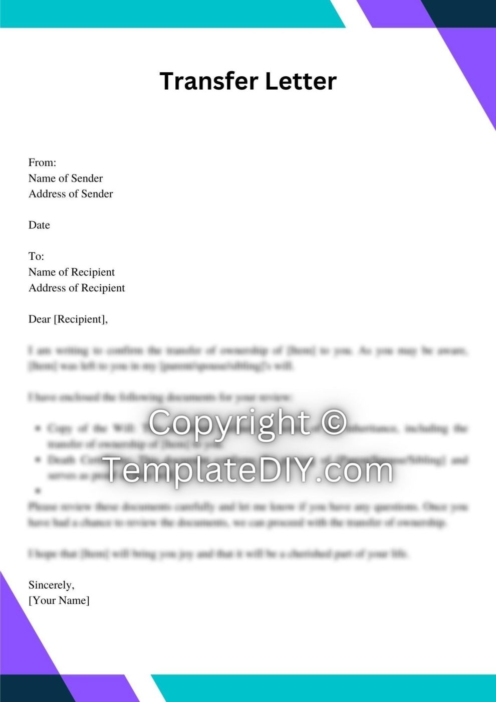 Transfer of Ownership Letter Sample with Examples [Word]