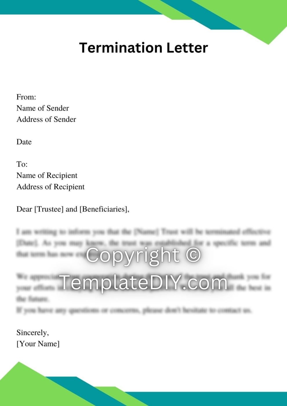 Trust Termination Letter Template | Legal Sample Download