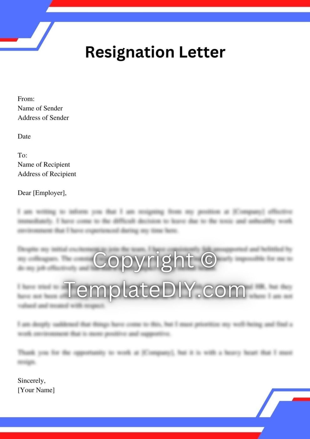 Unhappy Resignation Letter Due to Bad Work Environment