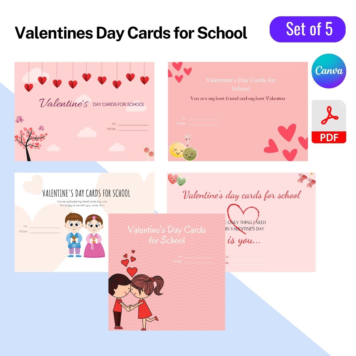 Valentines Day Cards for School Template Printable PDF