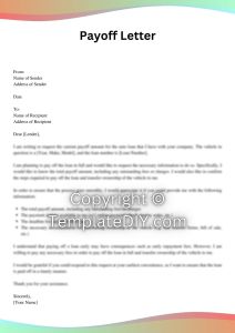 Vehicle Auto Loan Payoff Letter Sample Template with Example