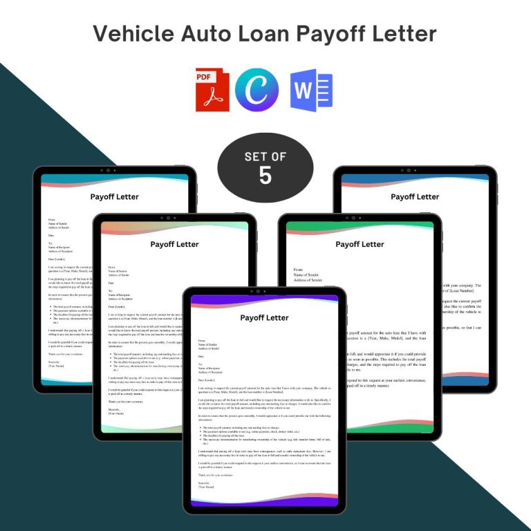 Vehicle Auto Loan Payoff Letter Sample Template with Example