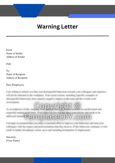 Warning Letter for Disrespectful Behavior – Download Sample Template