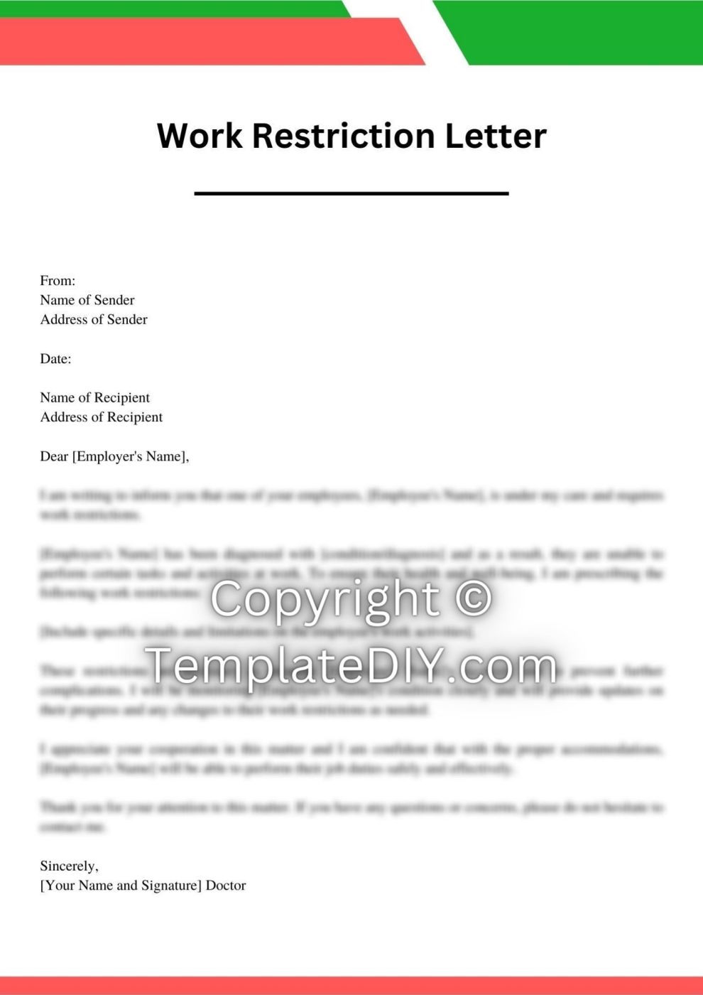 Doctor Work Restrictions Letter Template – Download Now