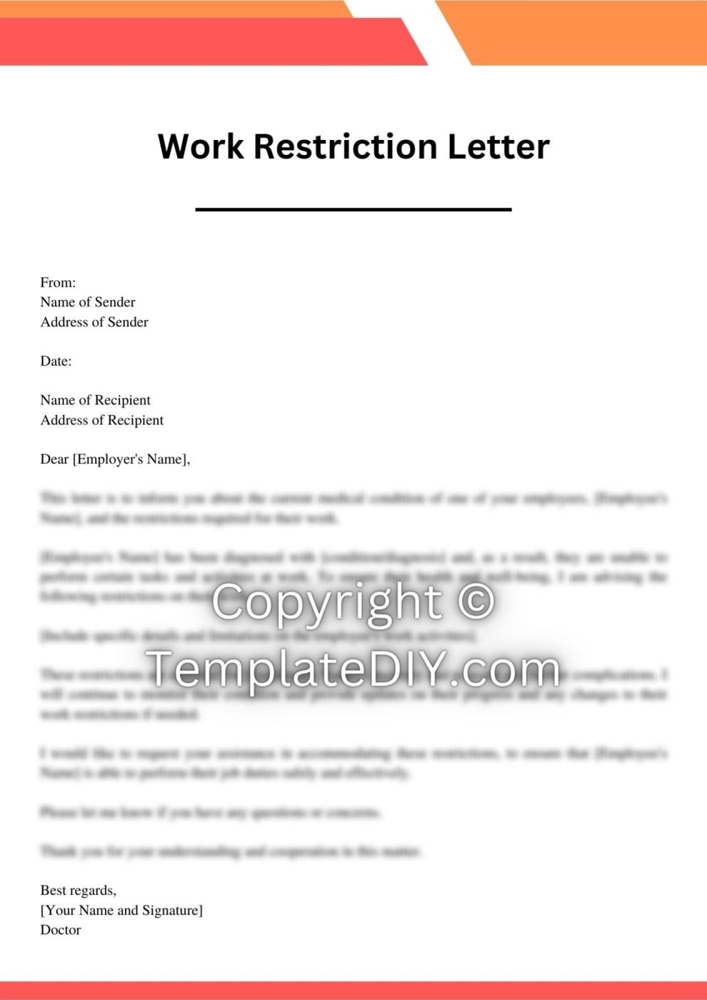 Doctor Work Restrictions Letter Template – Download Now
