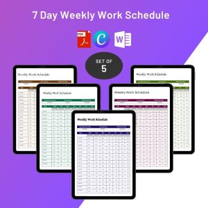 7 Day Weekly Work Schedule Template Printable PDF, Word