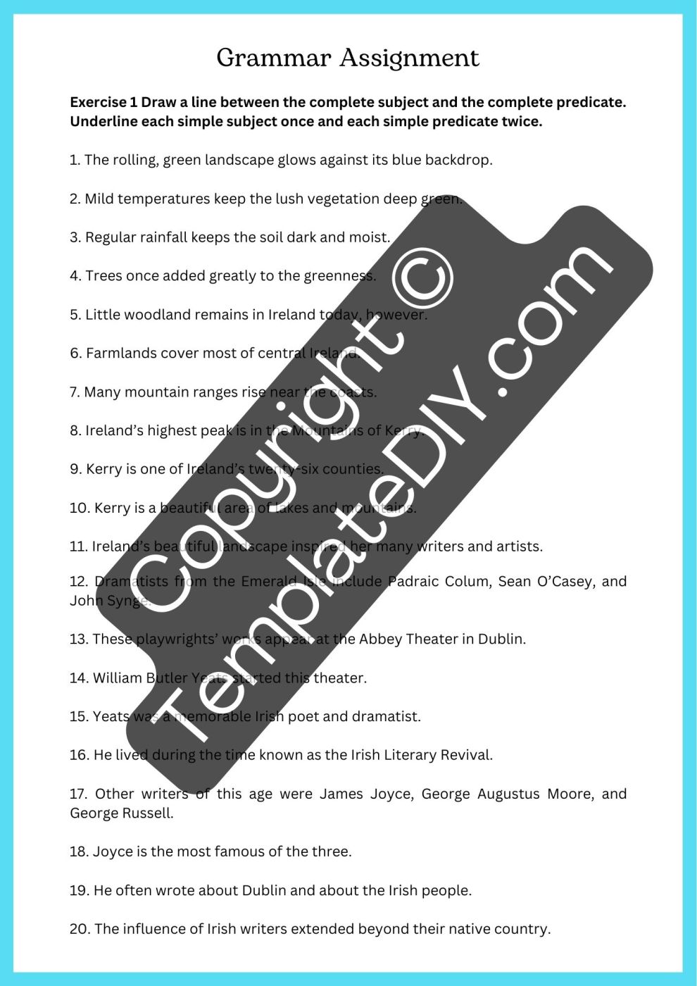 7th Grade Grammar Worksheets Template Printable Word, PDF