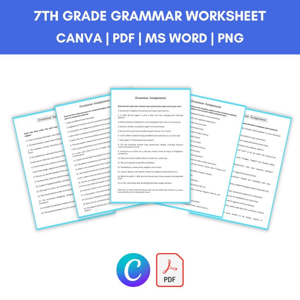 7th Grade Grammar Worksheets Template Printable Word, PDF