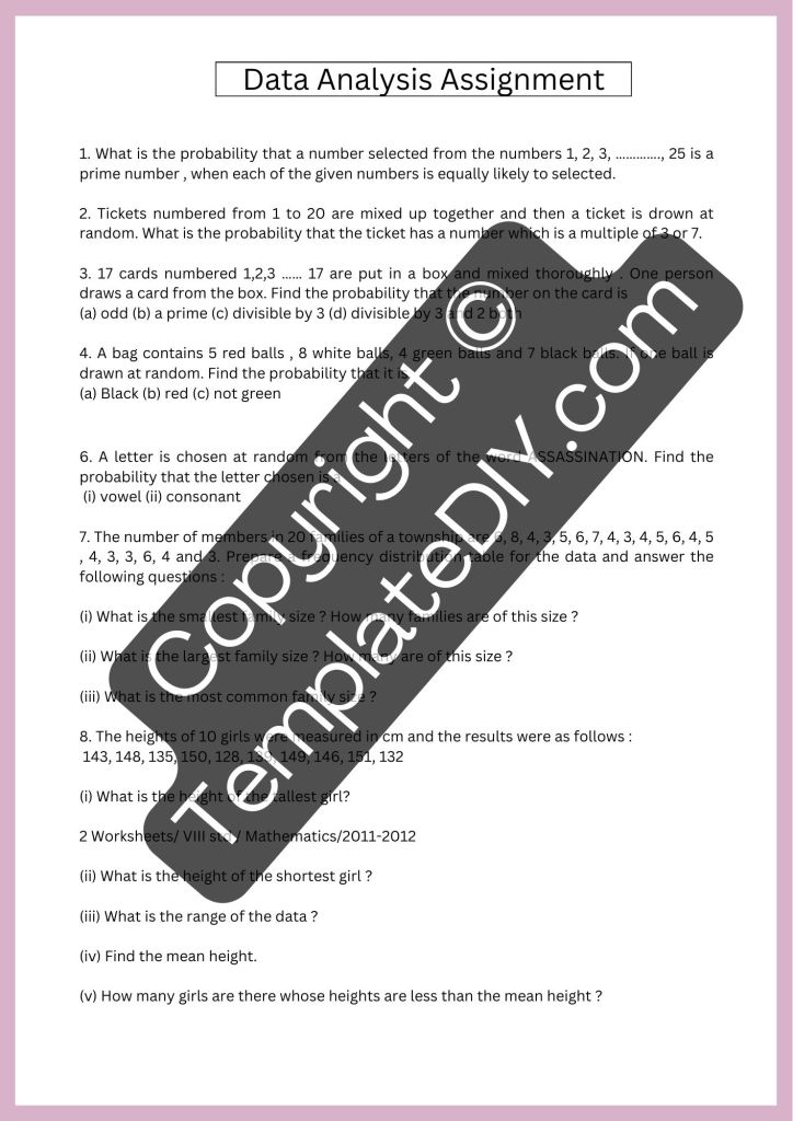8th Grade Data Analysis Worksheets Template Printable Word