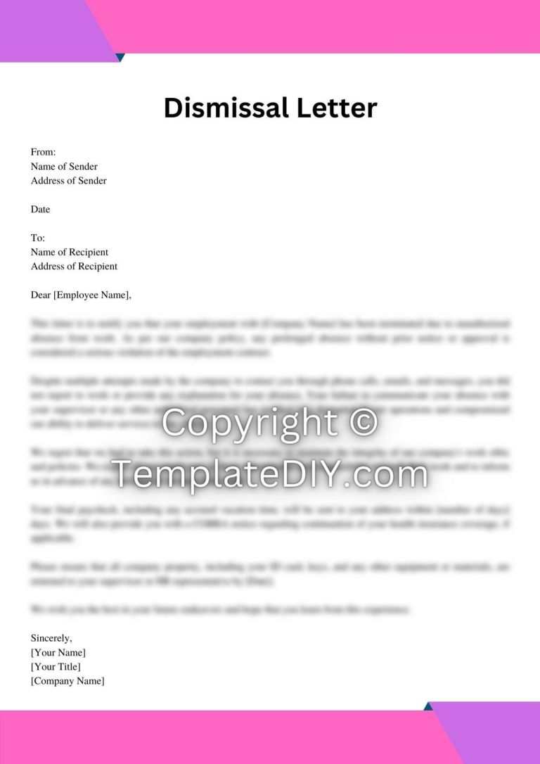 AWOL Dismissal Letter Sample with Examples [Word Editable]