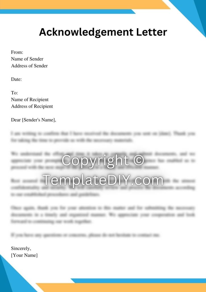 Acknowledgement Letter for Receiving Documents Sample