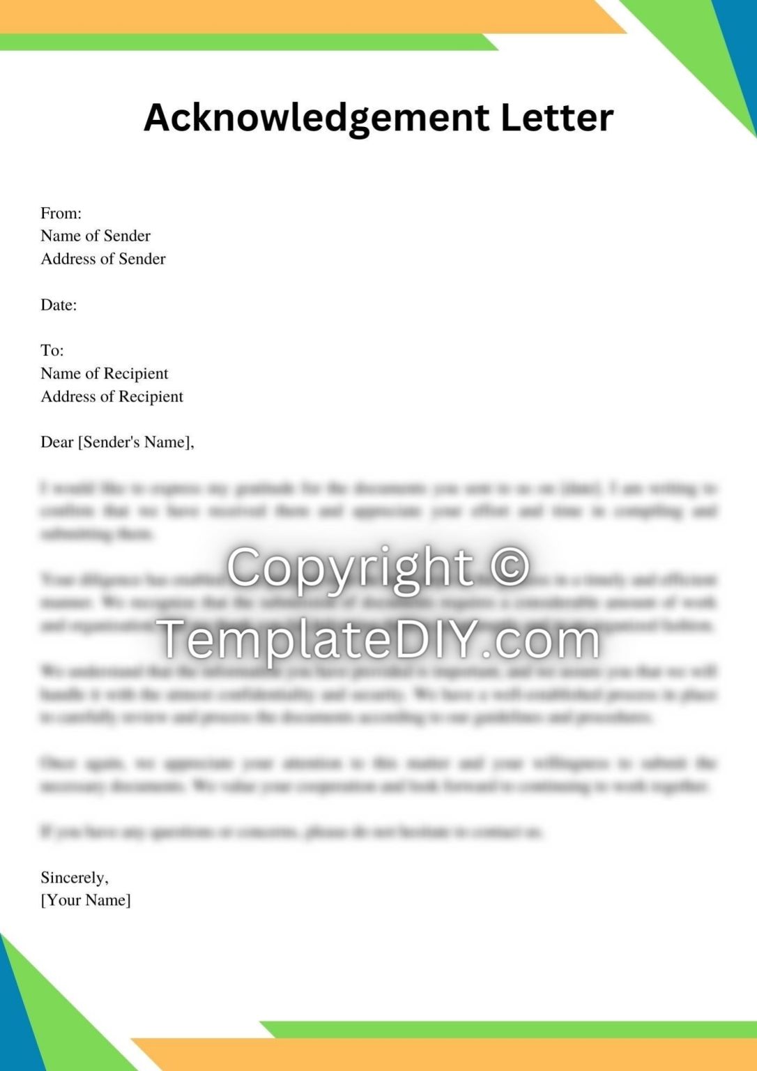 Acknowledgement Letter for Receiving Documents Sample