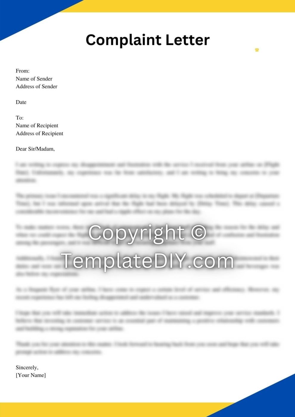 Airline Complaint Letter Sample with Examples [Word]