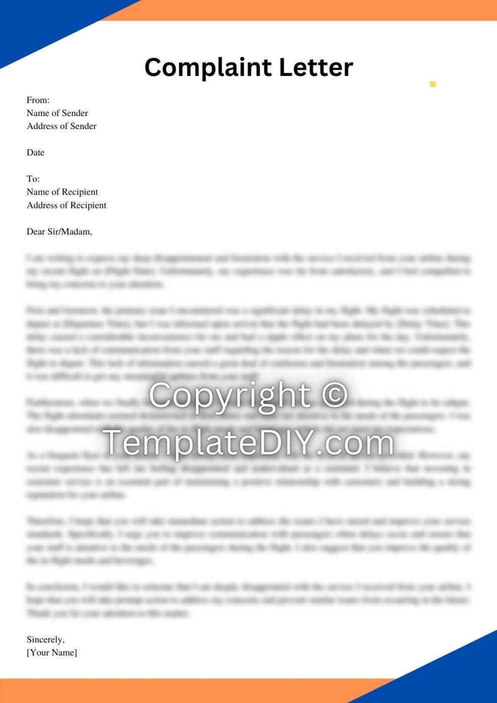 Airline Complaint Letter Sample with Examples [Word]