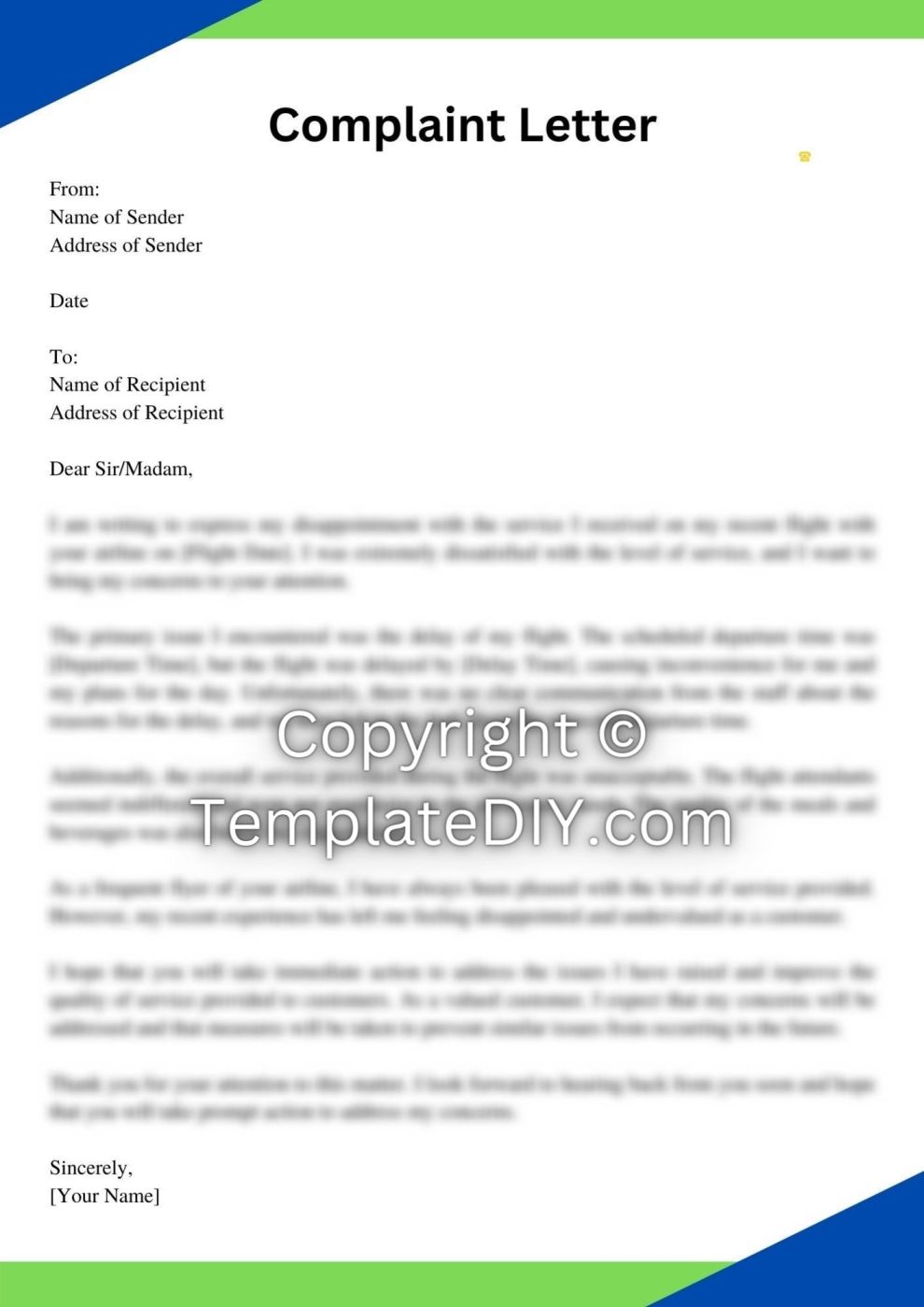 Airline Complaint Letter Sample with Examples [Word]