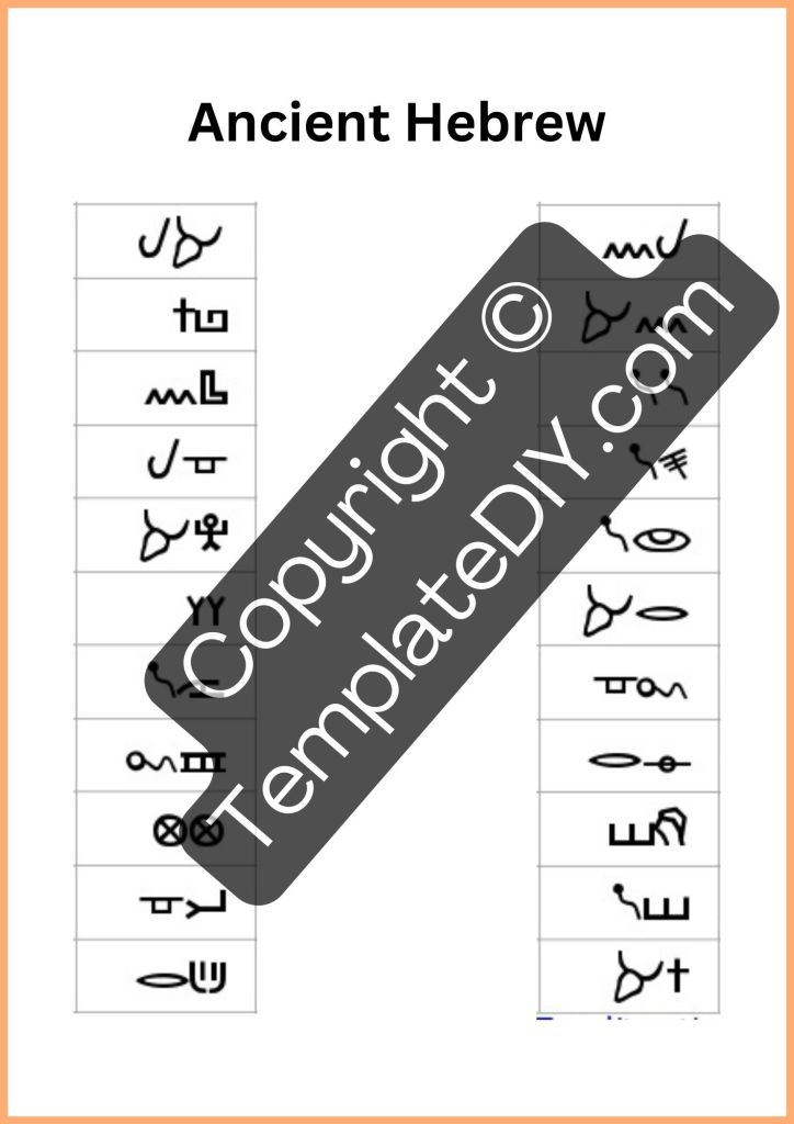 Ancient Hebrew Alphabet Printable Template in Pdf Word