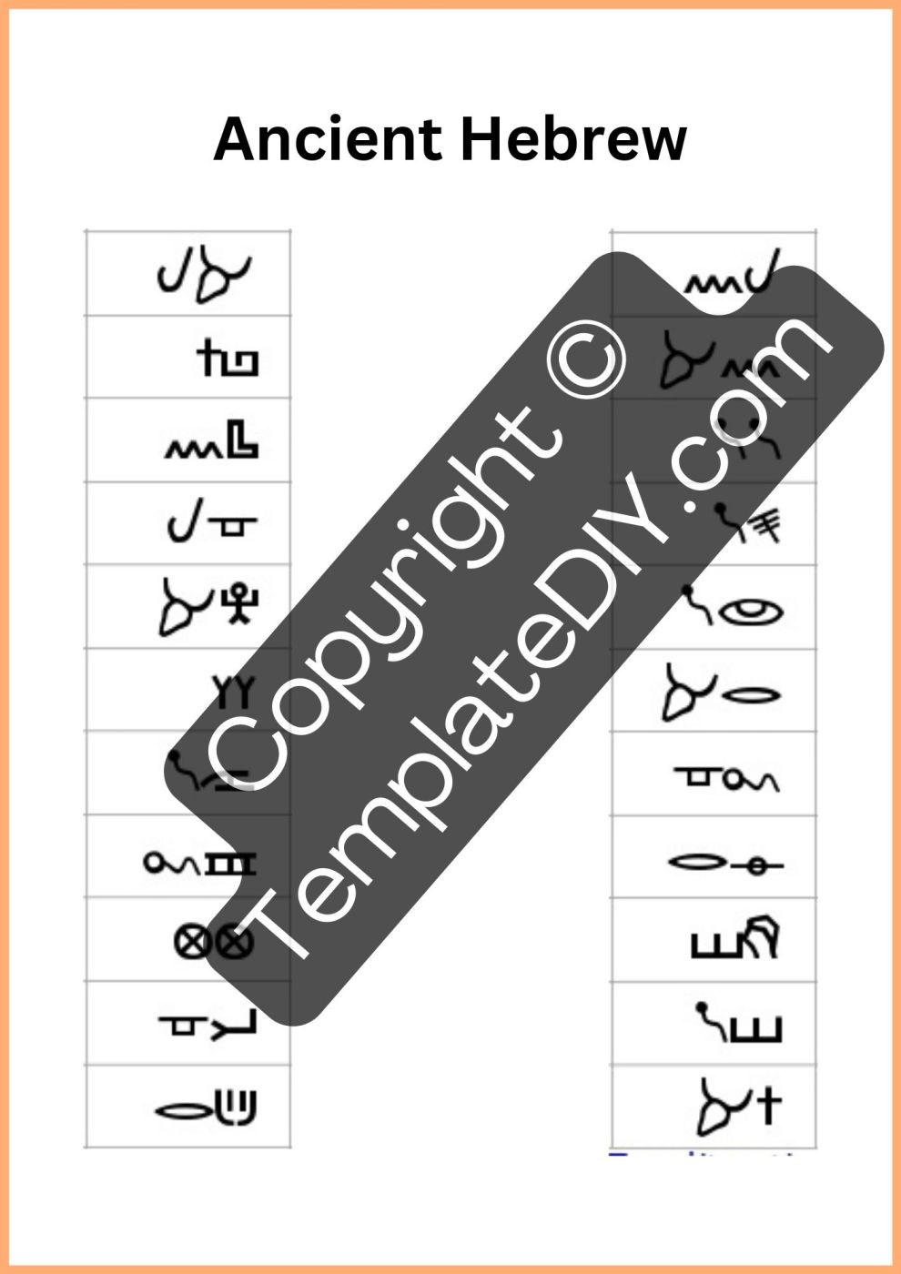 Ancient Hebrew Alphabet Printable Template in Pdf Word