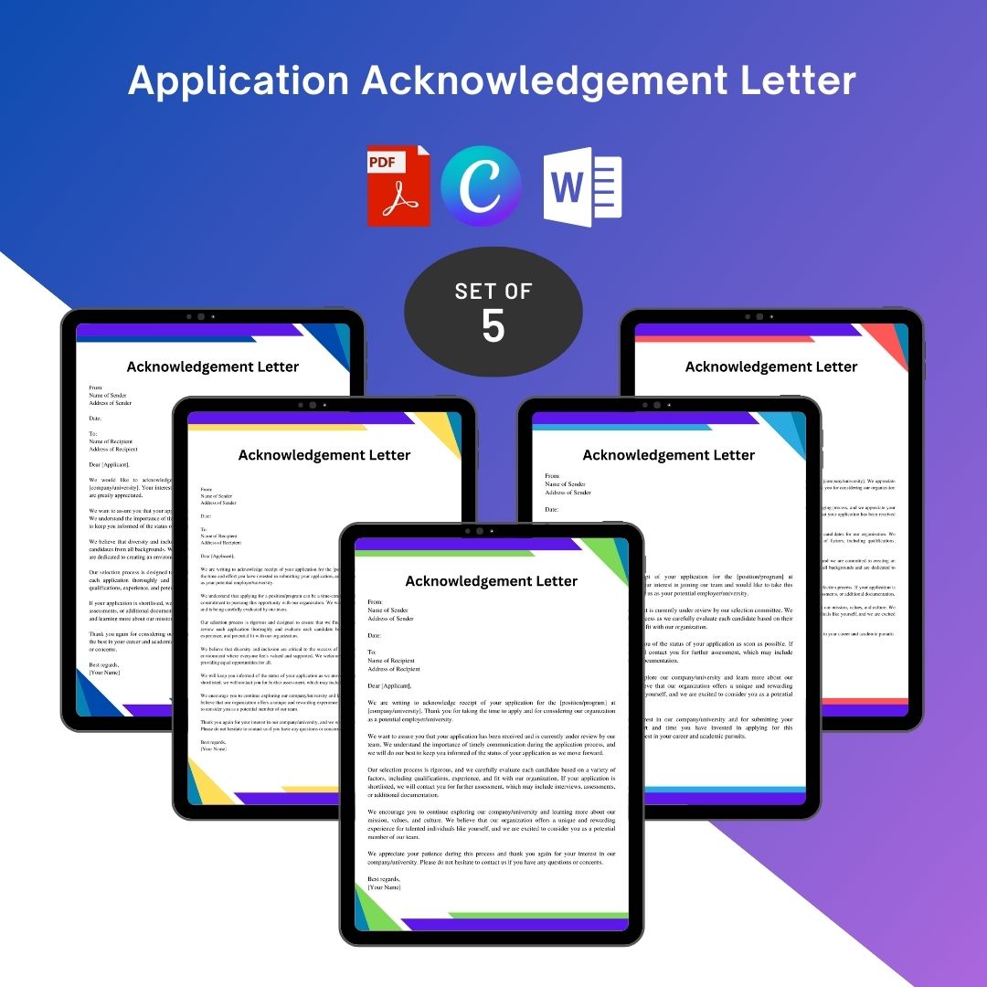 Application Acknowledgement Letter Sample Template [Word]
