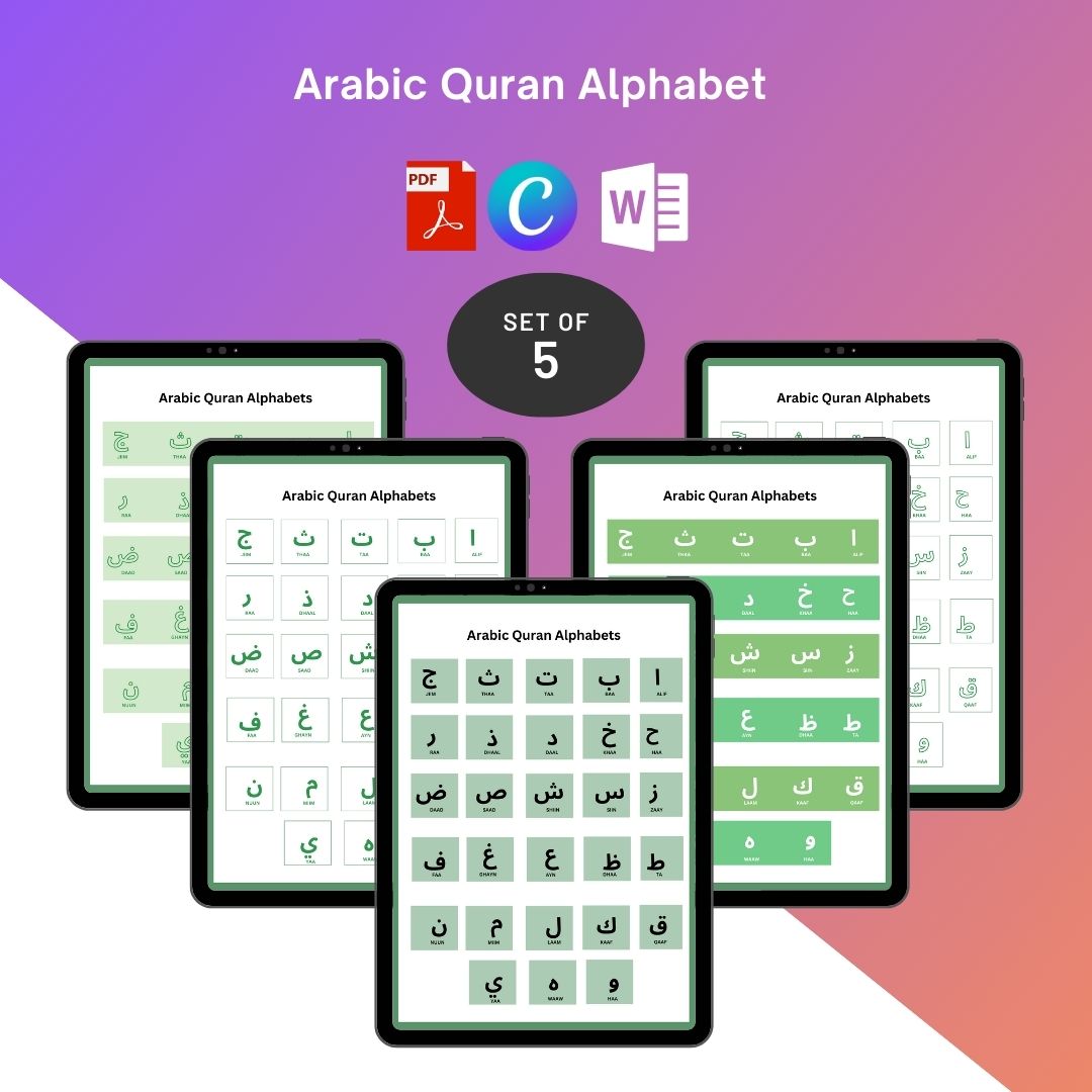 Arabic Quran Alphabet Printable Template PDF, Word