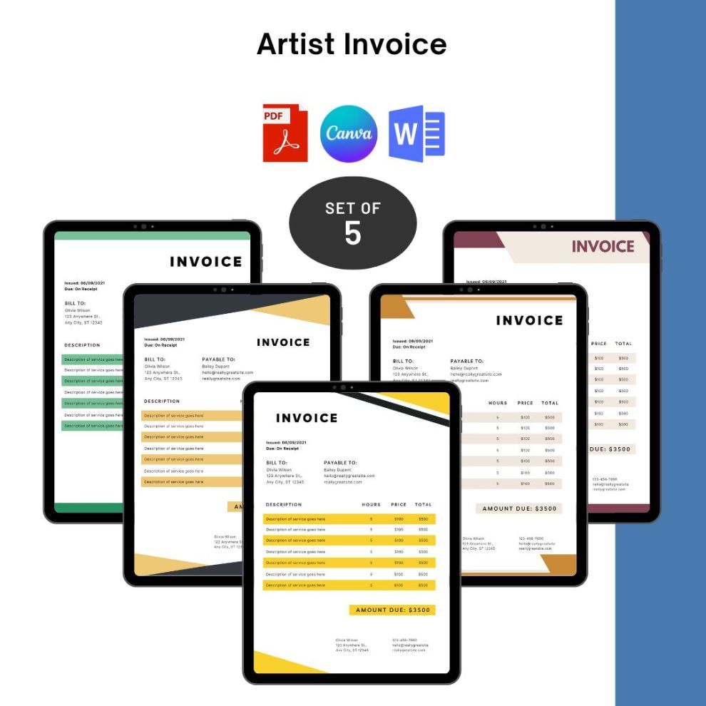 Artist Invoice Template Printable PDF, Word & Excel