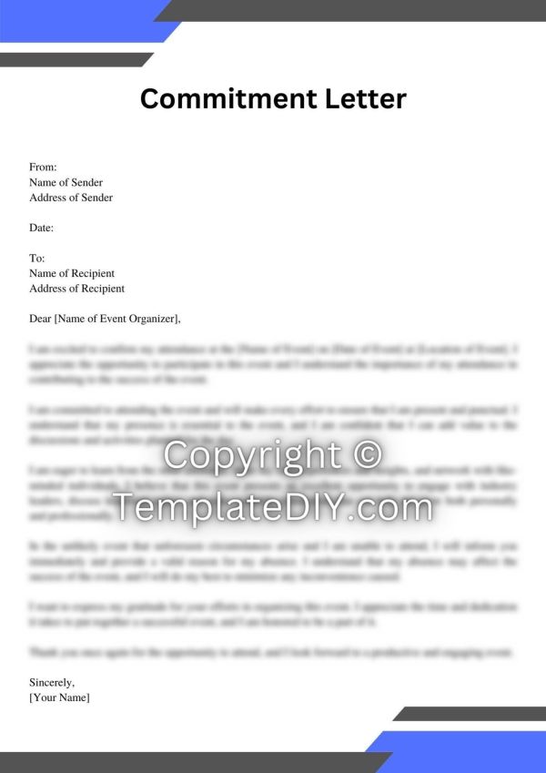 Professional Attendance Commitment Letter Format | TemplateDIY