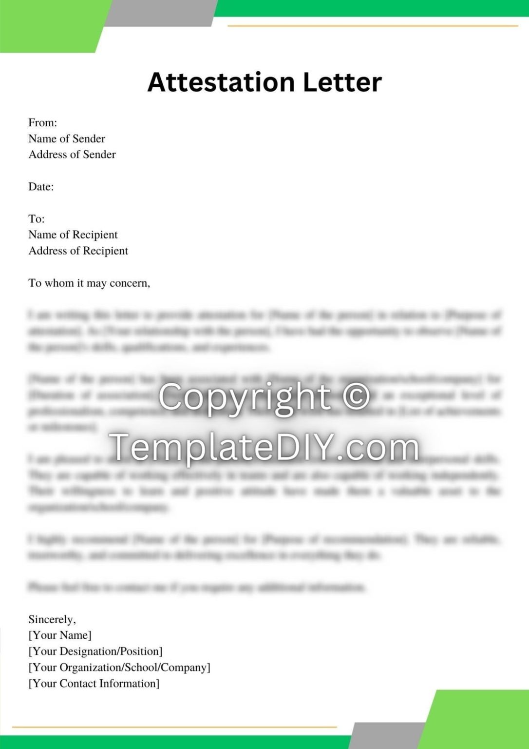 Download Attestation Letter Template | Word Editable Format