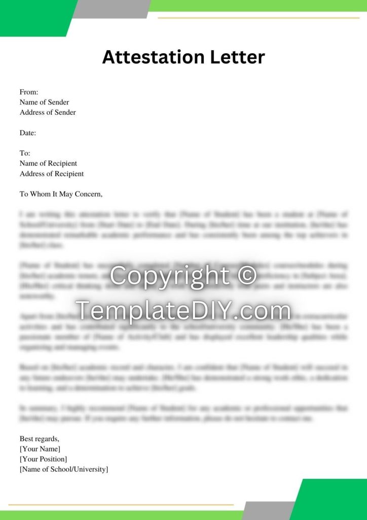 Attestation Letter for A Student – Instant Download