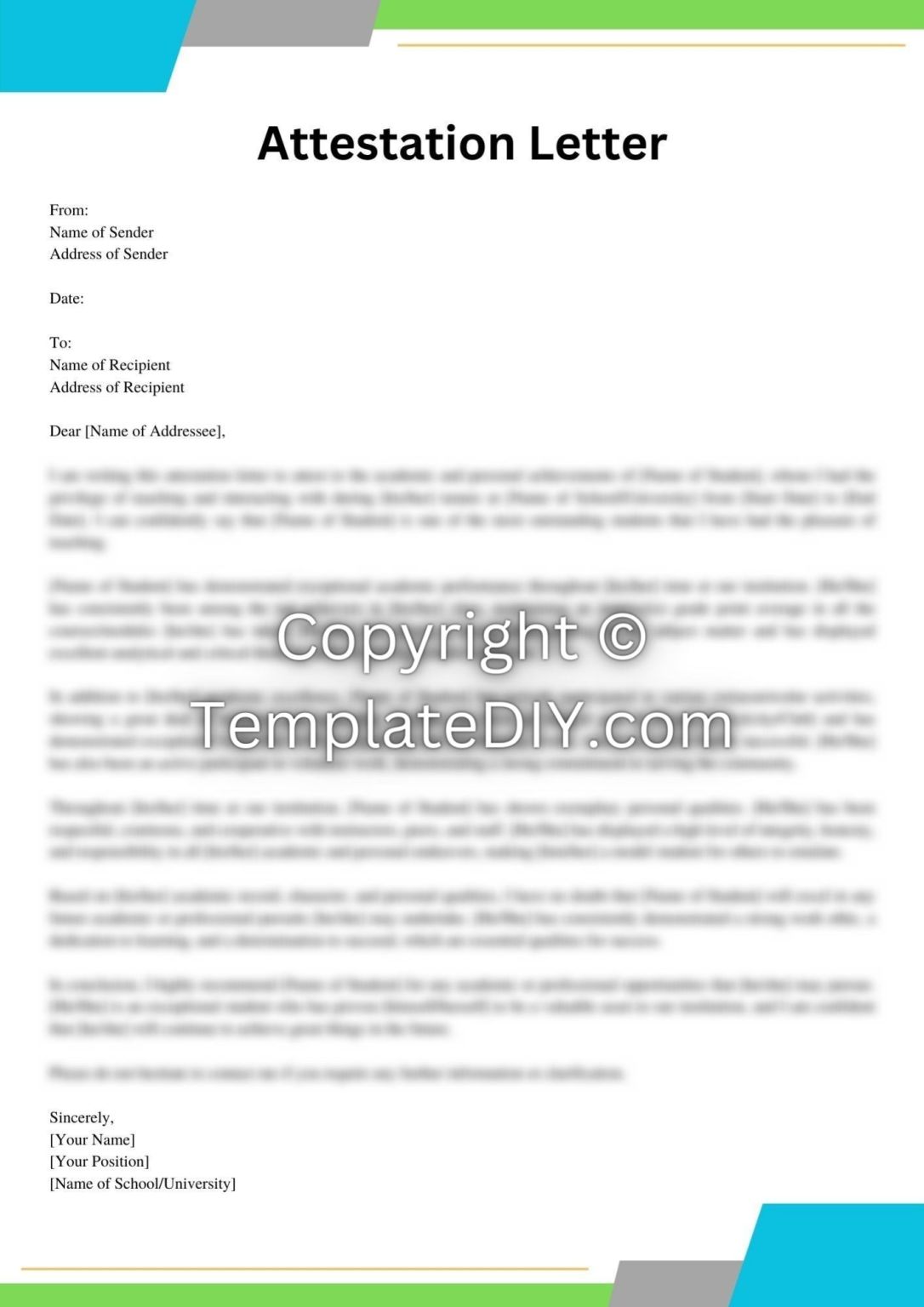 Attestation Letter for A Student – Instant Download