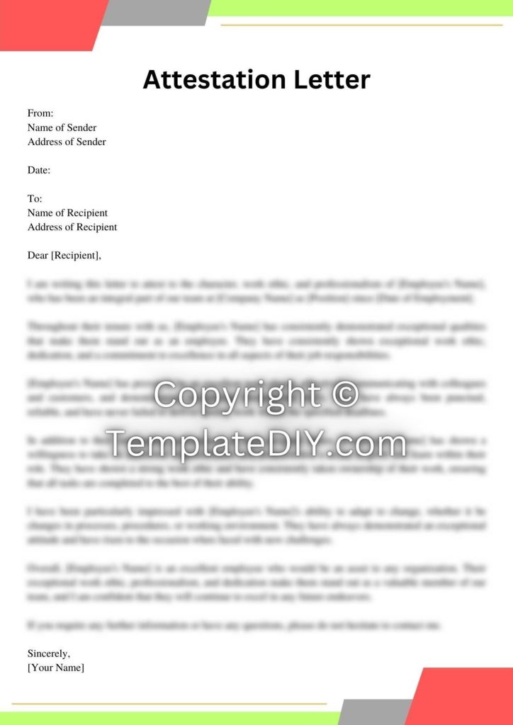 Attestation Letter for An Employee Sample with Examples