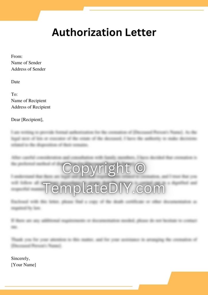 Authorization Letter for Cremation Template | Download Now