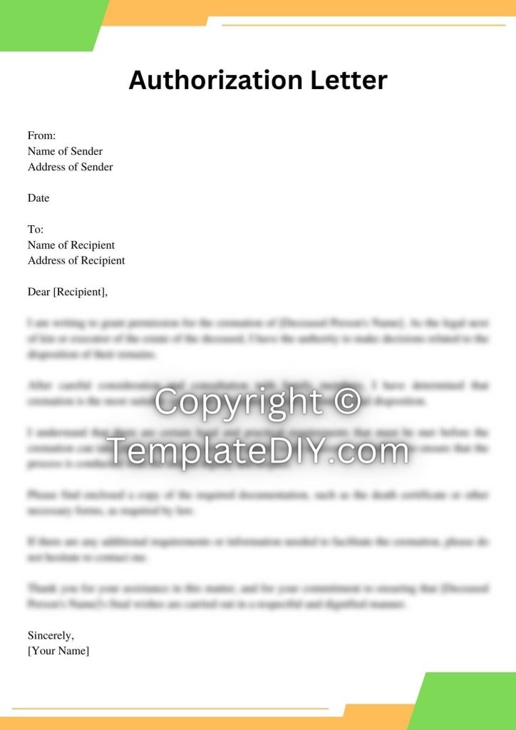 Authorization Letter for Cremation Template | Download Now