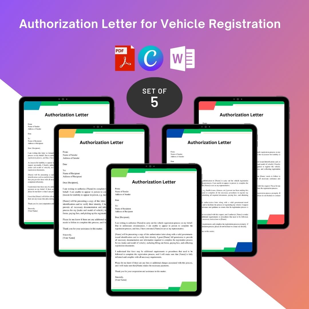 Authorization Letter for Vehicle Registration Sample [Word]
