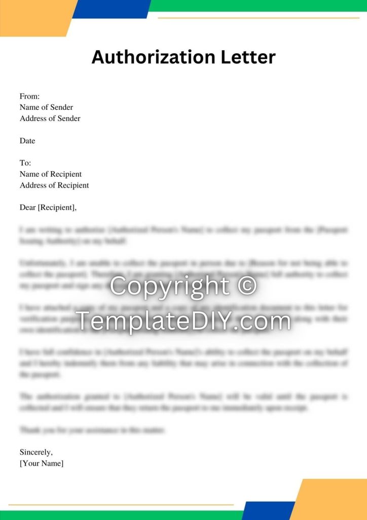 Passport Collection Authorization Letter – Word Format