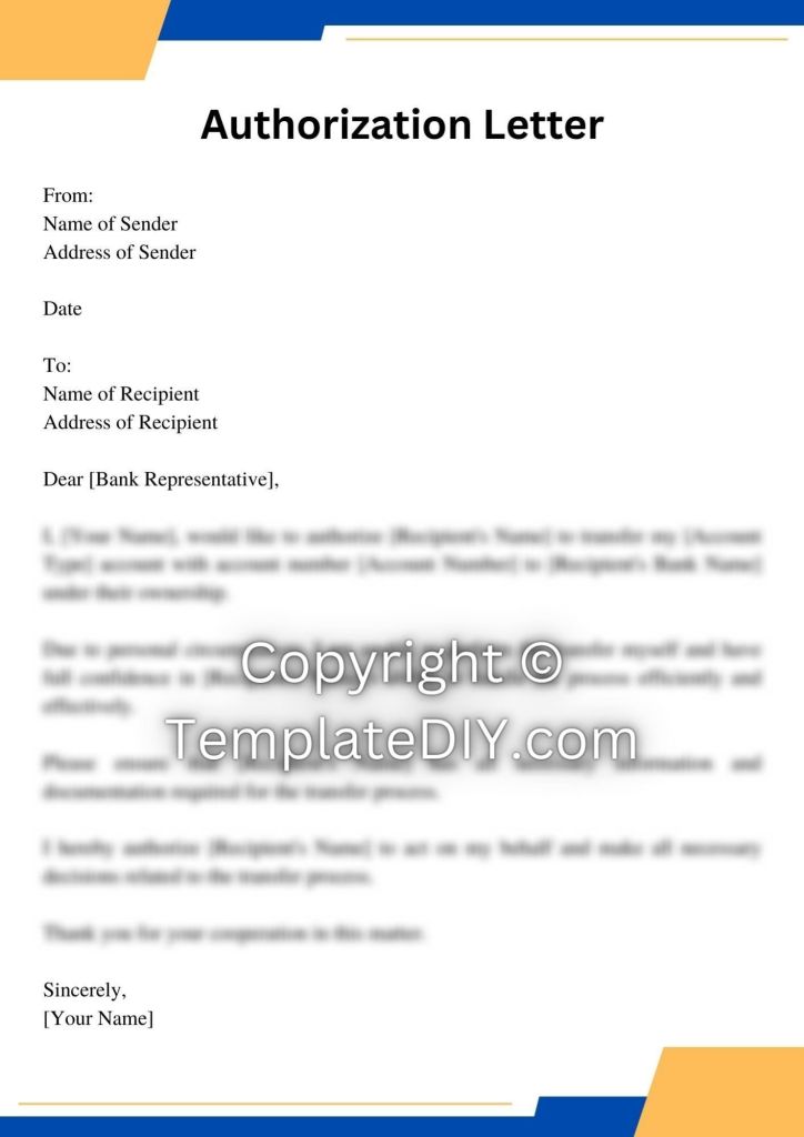 Authorization Letter to Transfer Account Sample [Word]