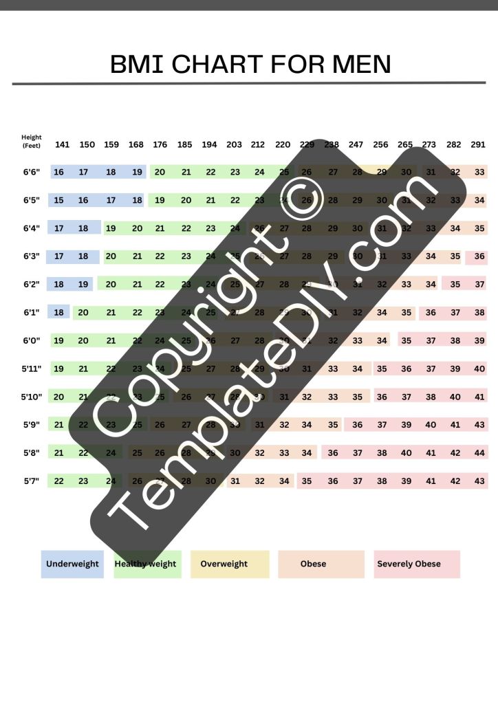BMI Chart for Men Template Printable PDF, Word [Editable]
