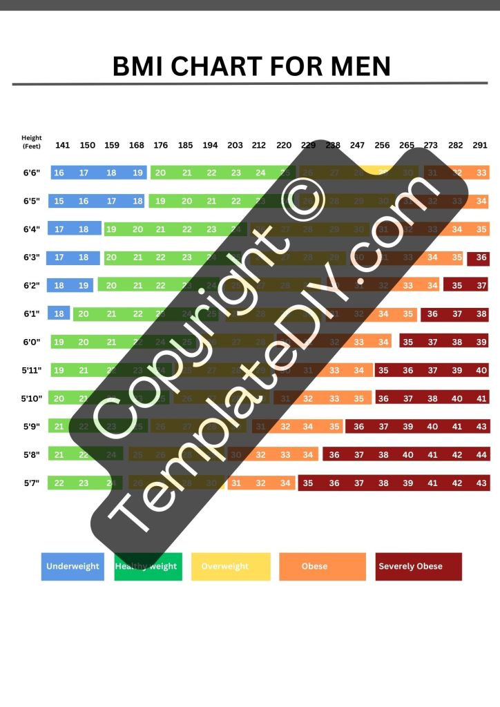 BMI Chart for Men Template Printable PDF, Word [Editable]