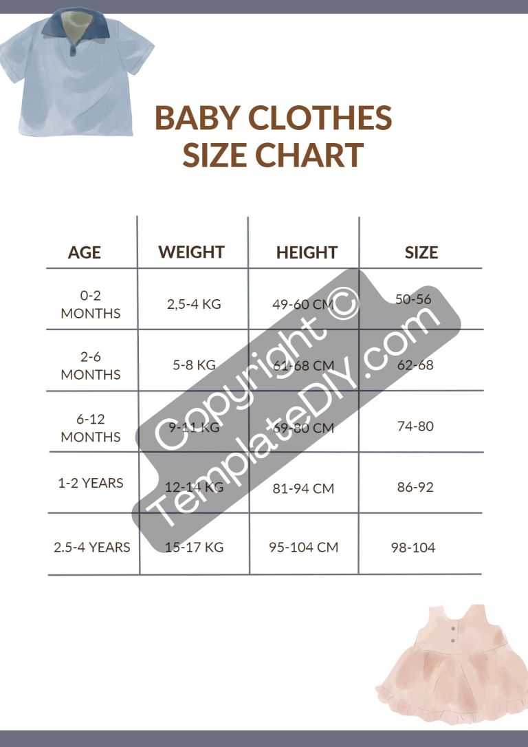 Baby Clothes Size Chart Printable Template PDF, Word
