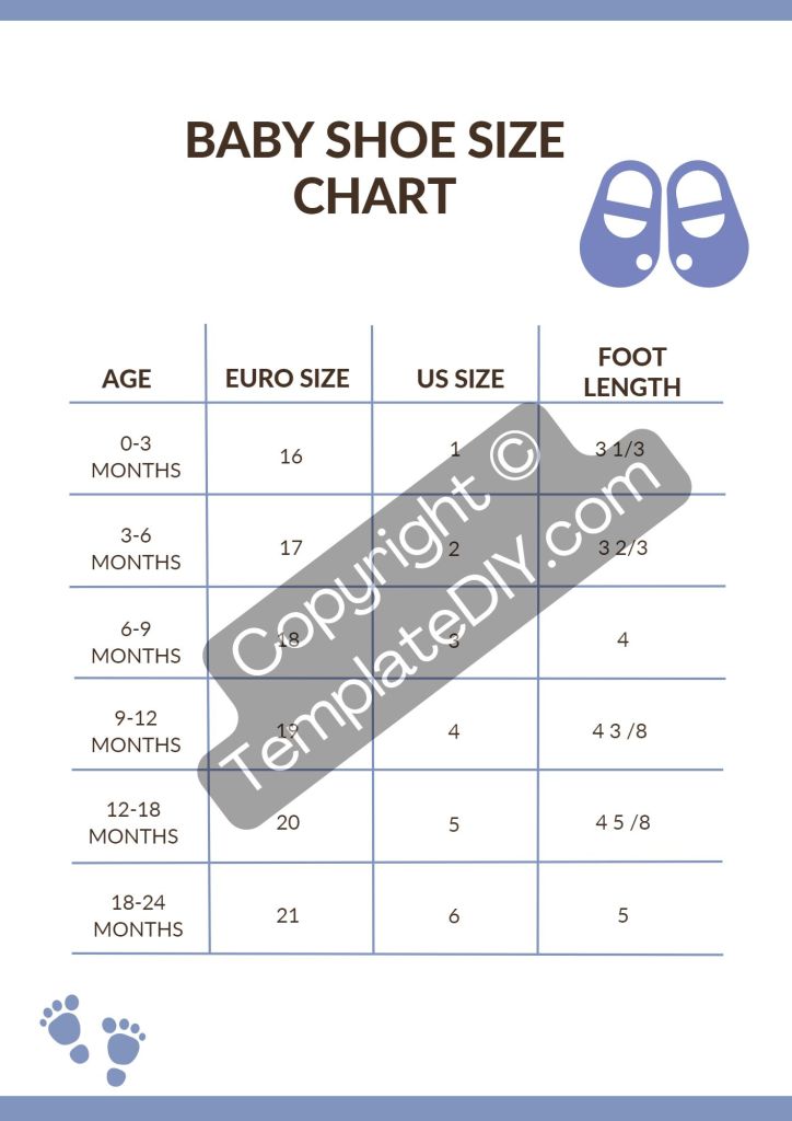 Baby Shoe Size Chart Printable | PDF & Word Template