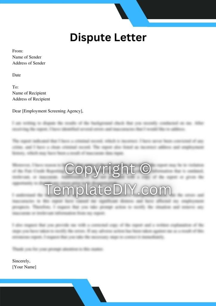 Background Check Dispute Letter Sample with Examples