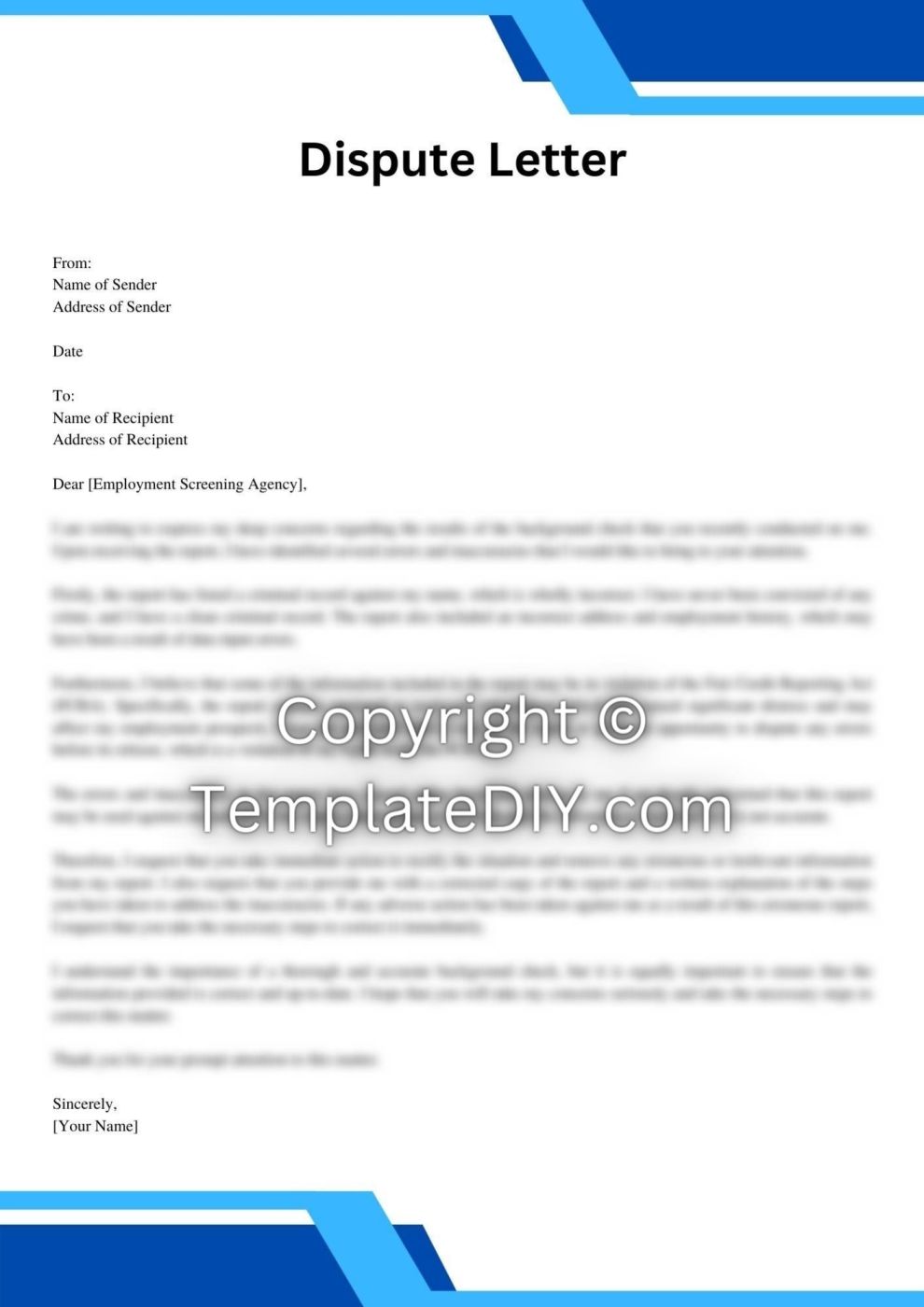 Background Check Dispute Letter Sample with Examples