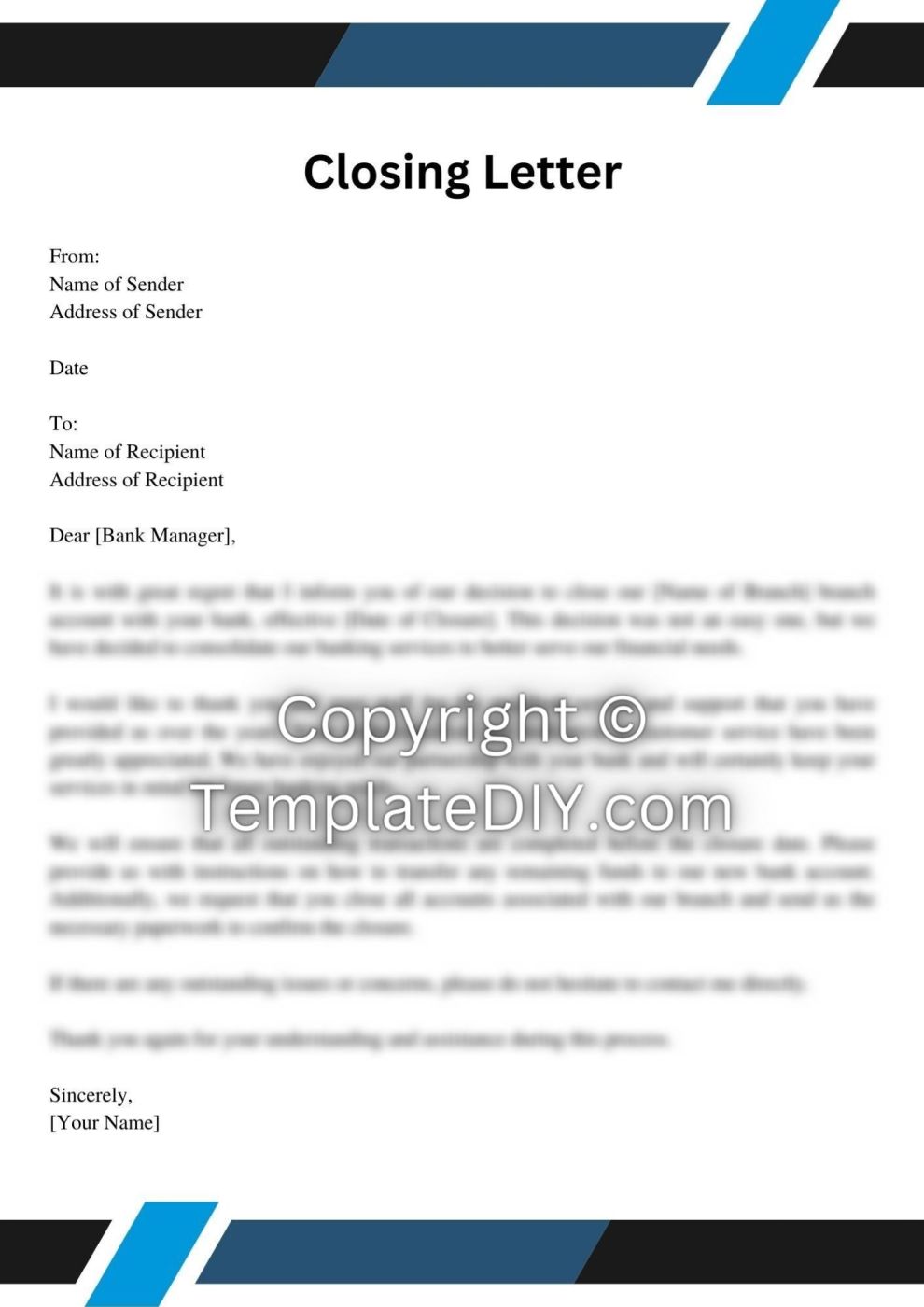 Bank Branch Closing Letter Sample Template with Examples