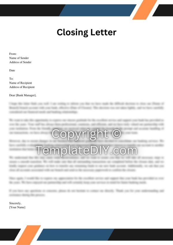 Bank Branch Closing Letter Sample Template with Examples