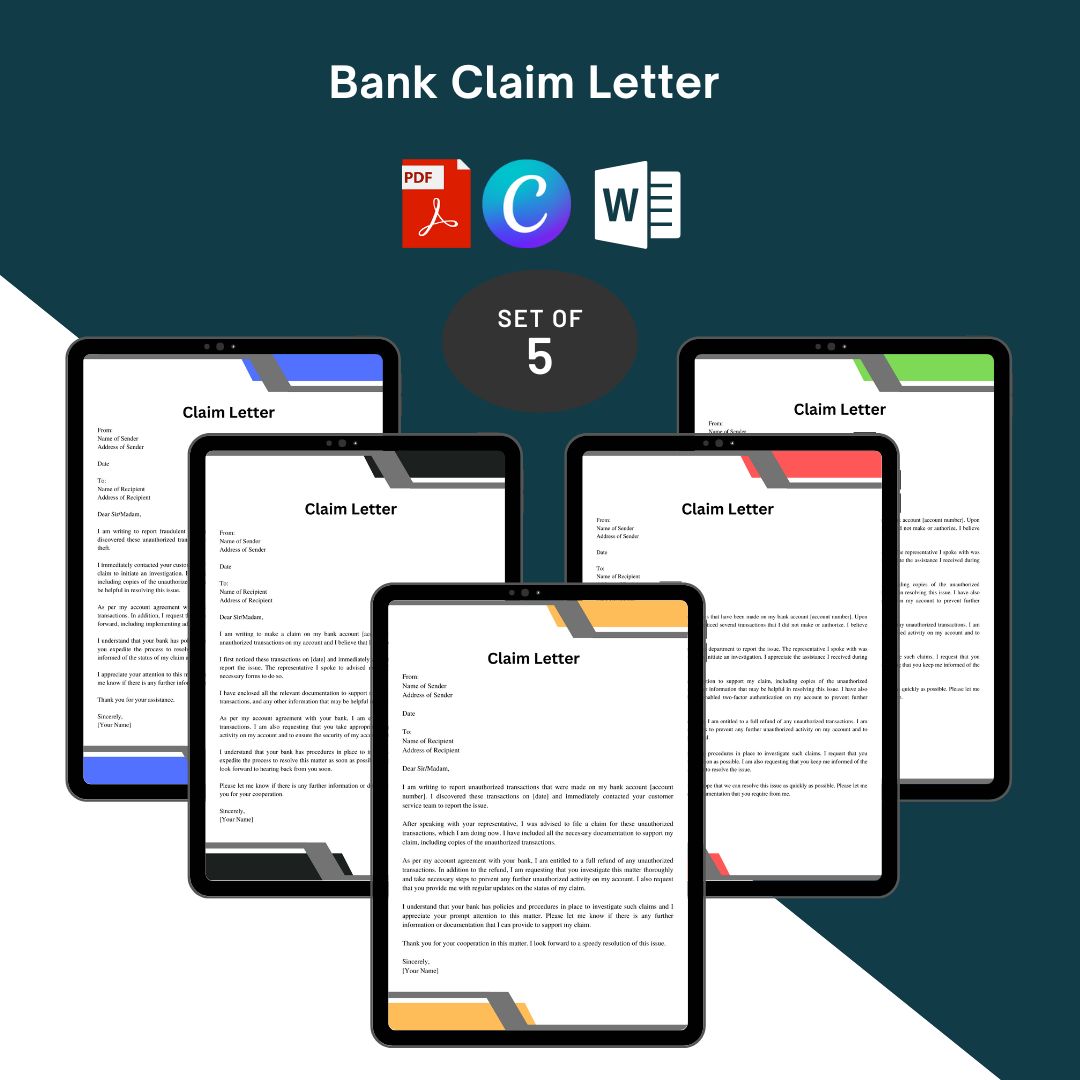 Bank Claim Letter Sample Template with Examples [Editable]