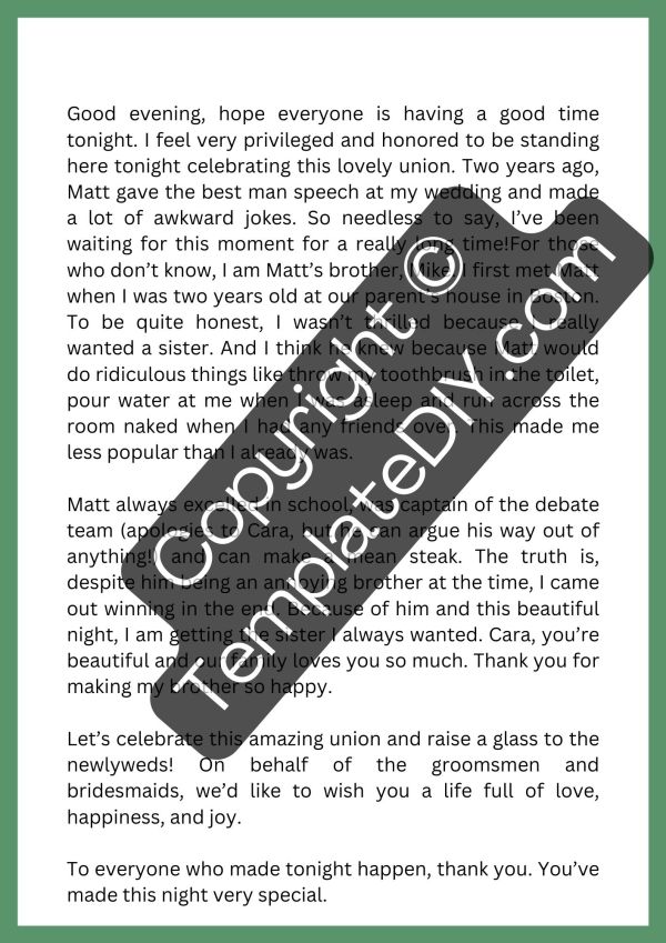 Best Man Speech Template Printable Template in PDF, Word