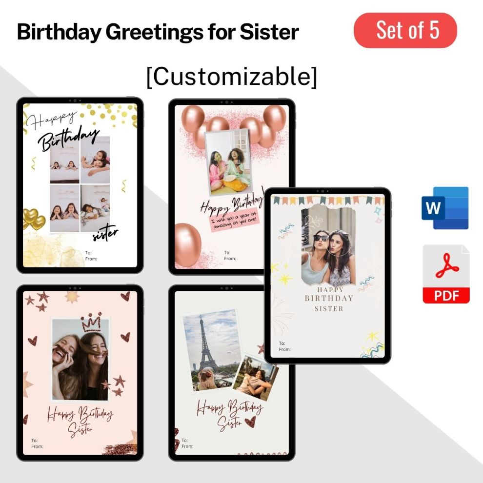 Birthday Greetings for Sister Printable Template PDF, Word