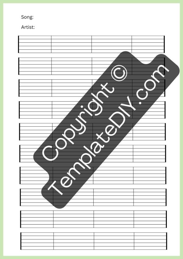 Blank Guitar Tab Sheet Template – Printable PDF & Word