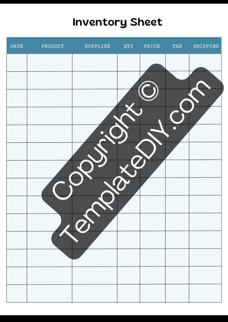 Blank Inventory Sheet Template Printable PDF, Word, Excel