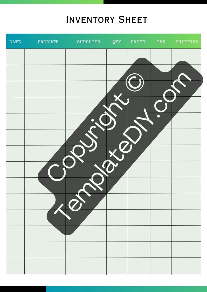 Blank Inventory Sheet Template Printable PDF, Word, Excel