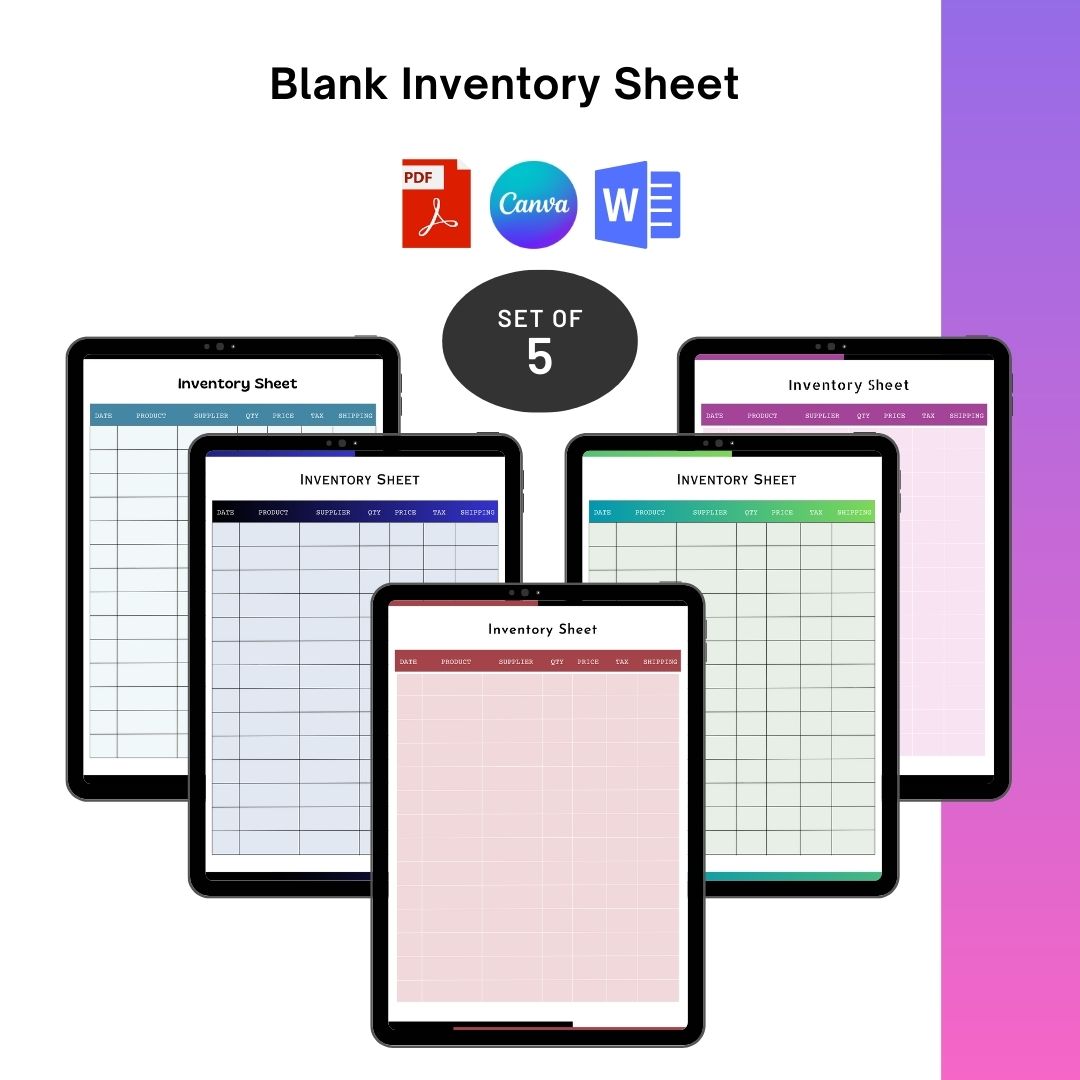 Blank Inventory Sheet Template Printable PDF, Word, Excel