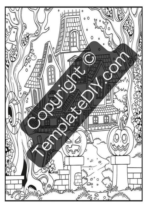 Spooky Halloween Coloring Pages Template Printable PDF